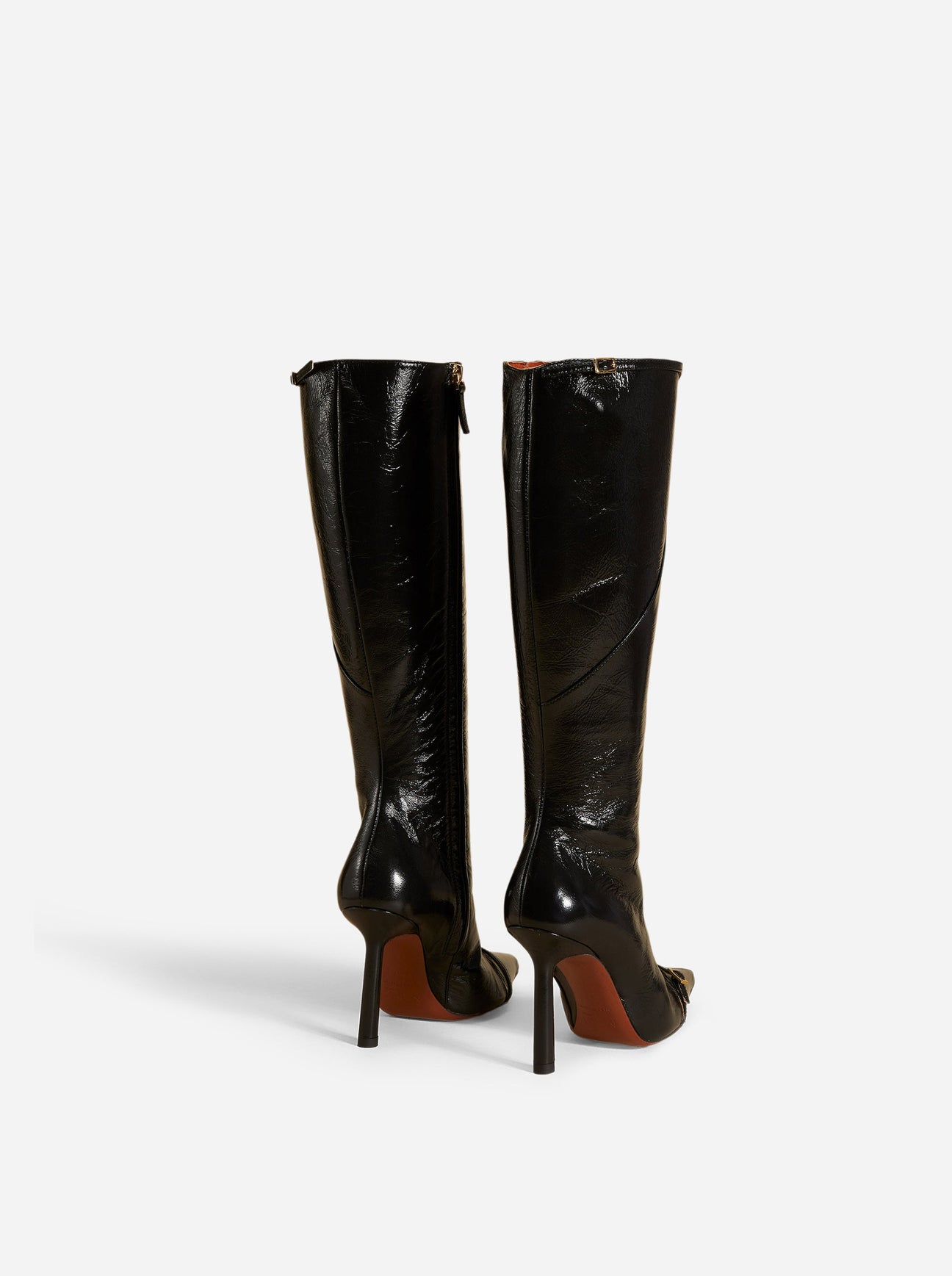 Knee High Pointy Toe Boots Black High Gloss by Manu Ateiler