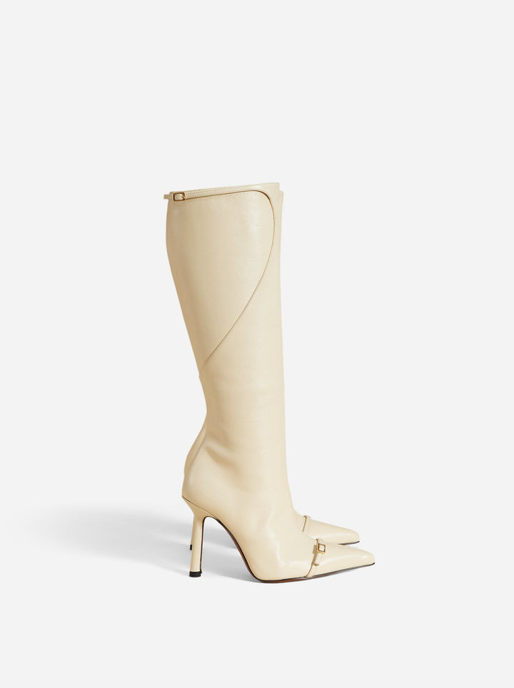 Knee High Pointy Toe Boots Vanilla by Manu Atelier