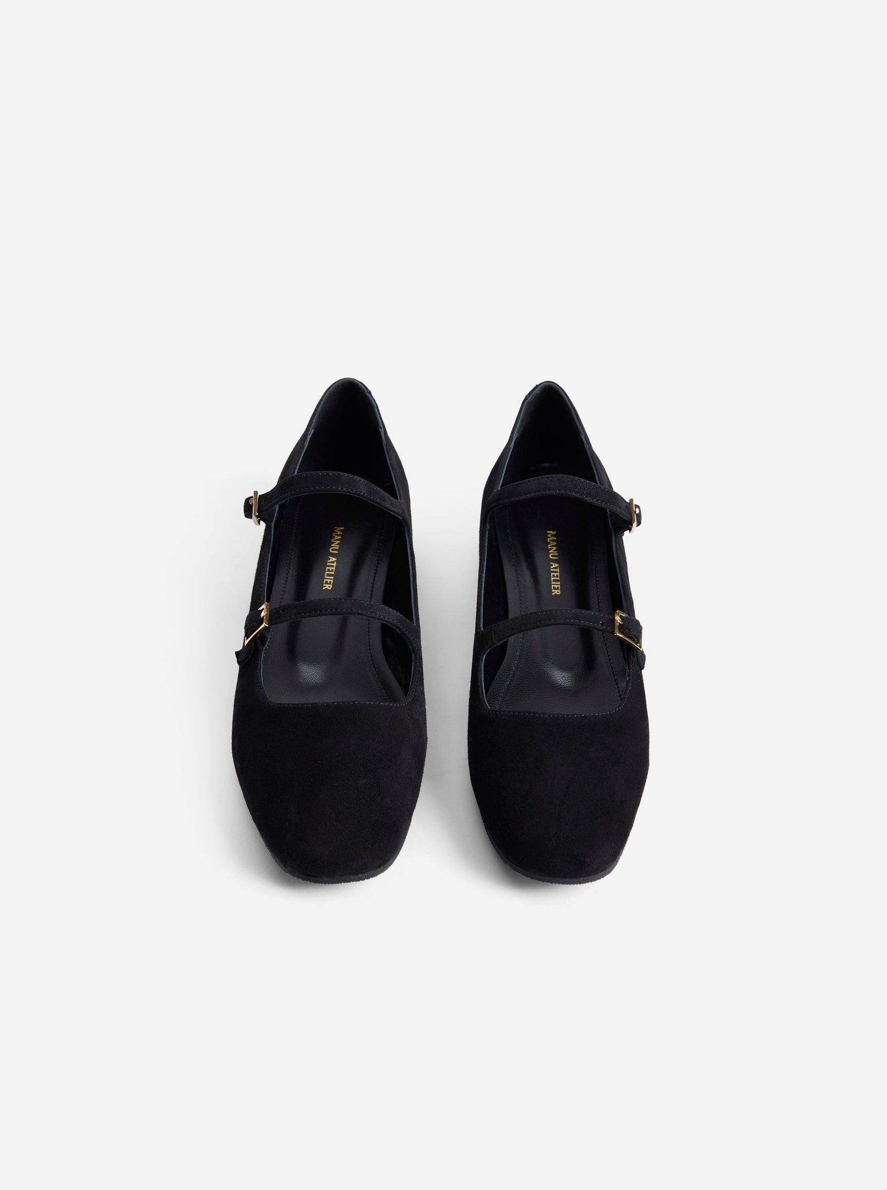 Manu Ballet Flats With Double Belt Black Suede by Manu Atelier