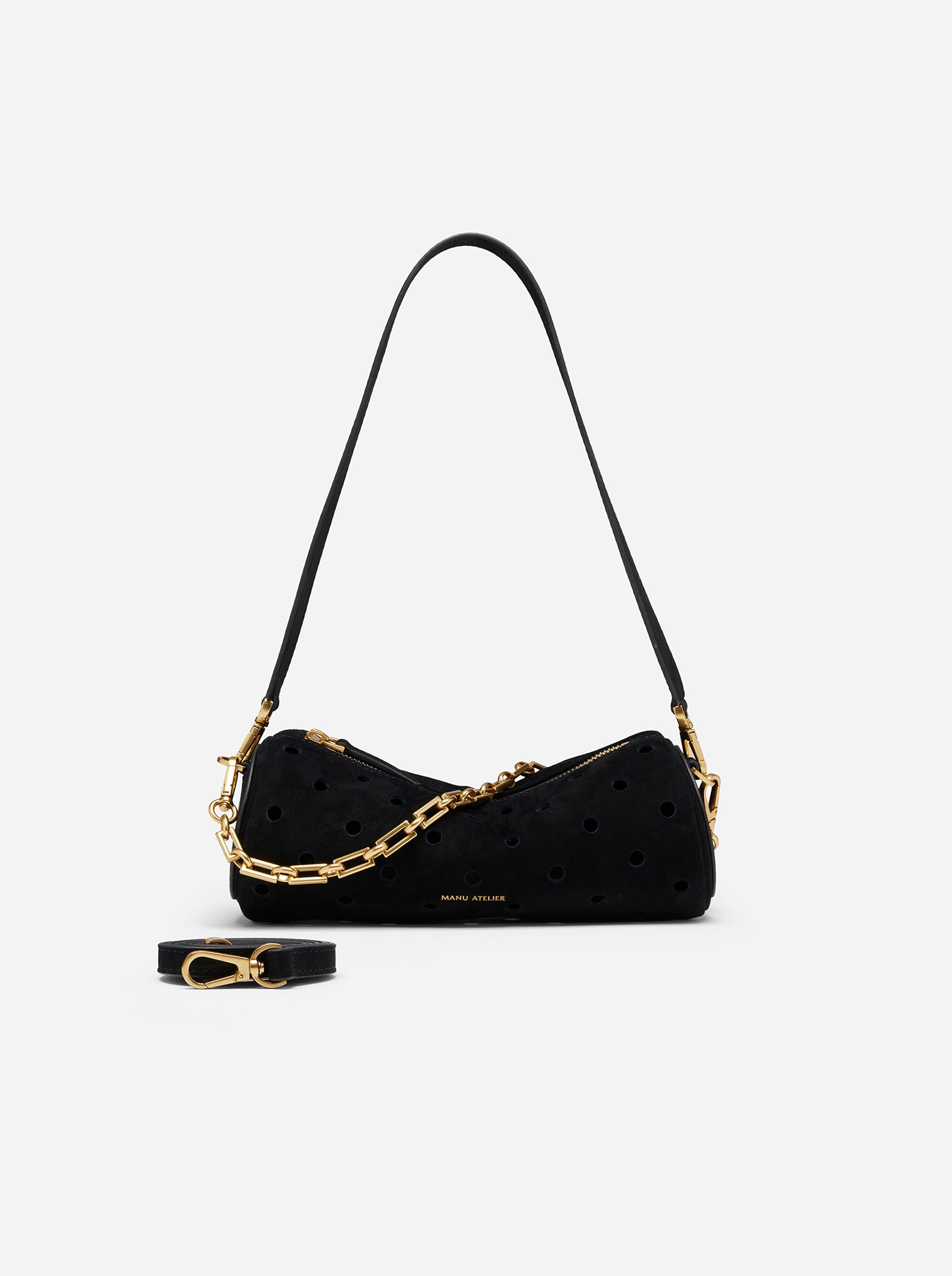 Mini Cylinder Perforated Black Suede by Manu Atelier